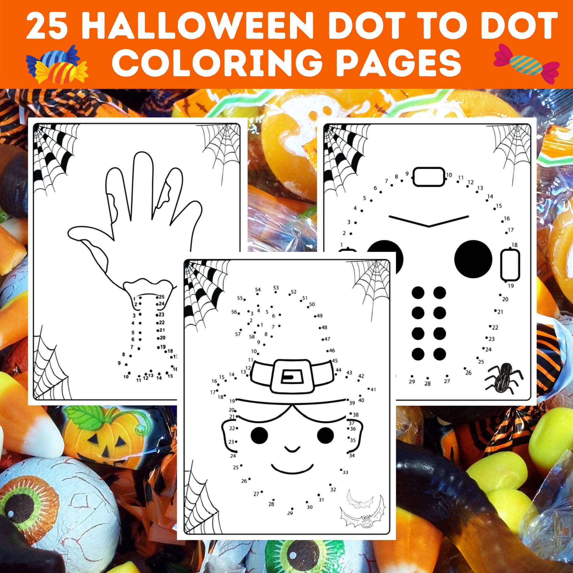 25 Kids Halloween Dot to Dot Coloring Pages Bundle, Ghosts, Witches ...