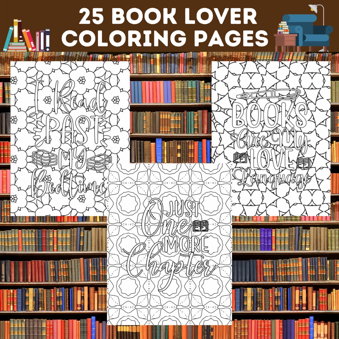 25 Book Lover Coloring Pages Bundle I Love to Read Books - Etsy