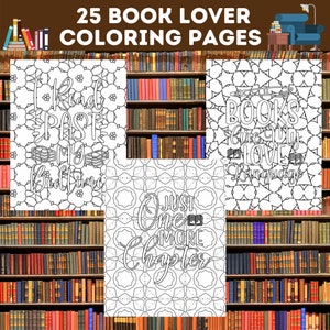 25 Book Lover Coloring Pages Bundle, I Love to Read Books Printable ...