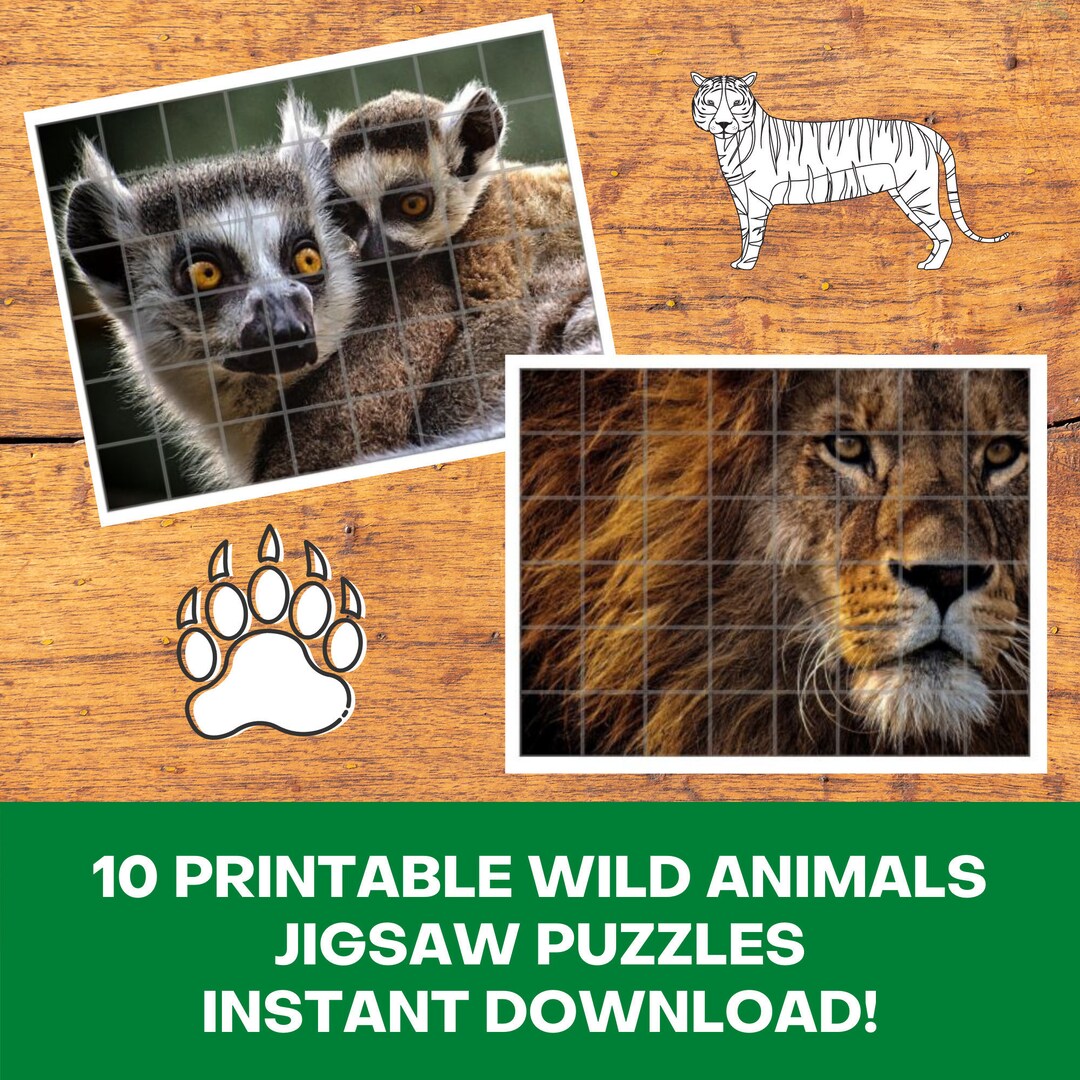 10 Printable Wild Animal Jigsaw Puzzles Bundle, Each Jigsaw Has 48 ...