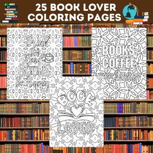 25 Book Lover Coloring Pages Bundle, I Love to Read Books Printable ...