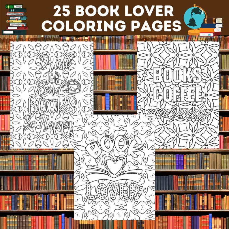 25 Book Lover Coloring Pages Bundle, I Love to Read Books Printable ...