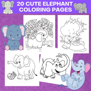 20 Printable Elephant Coloring Pages Bundle, Cute Elephant Printables ...