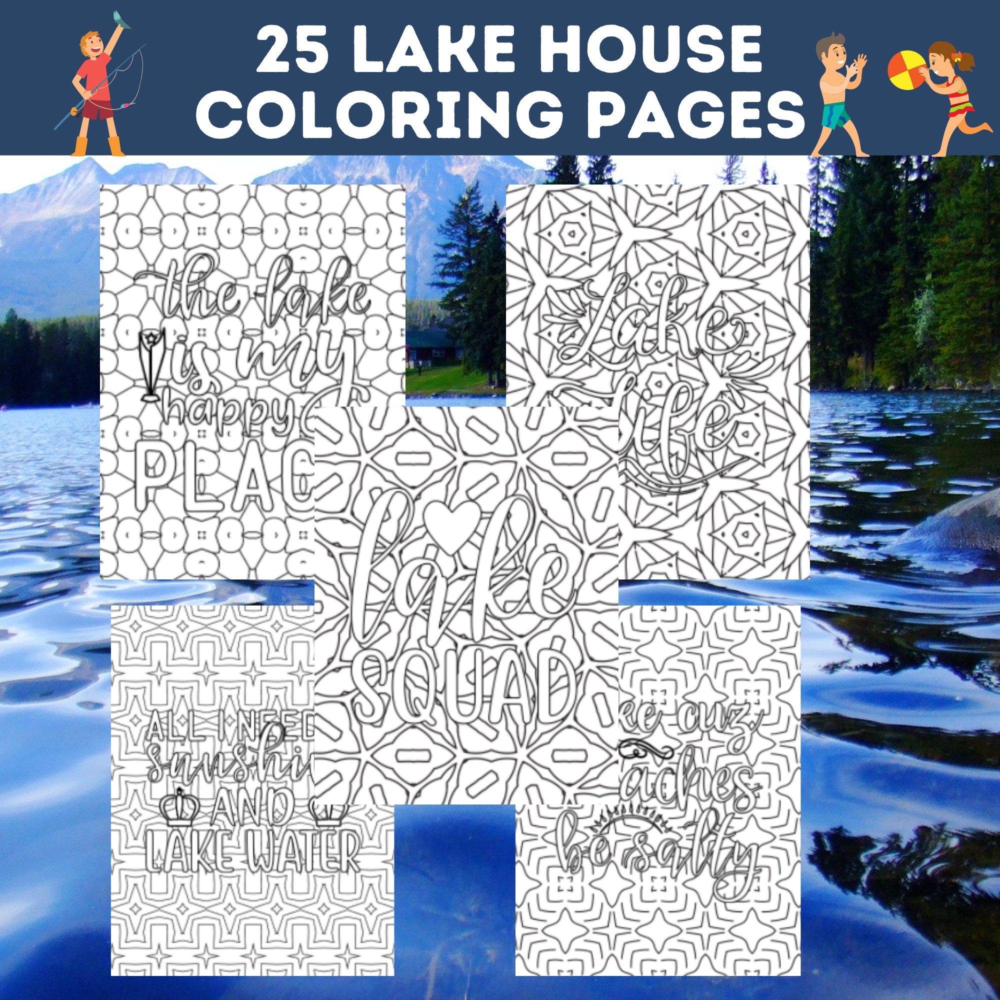 25 Lake House Coloring Pages Bundle, Lake Lover Printables, Lake ...