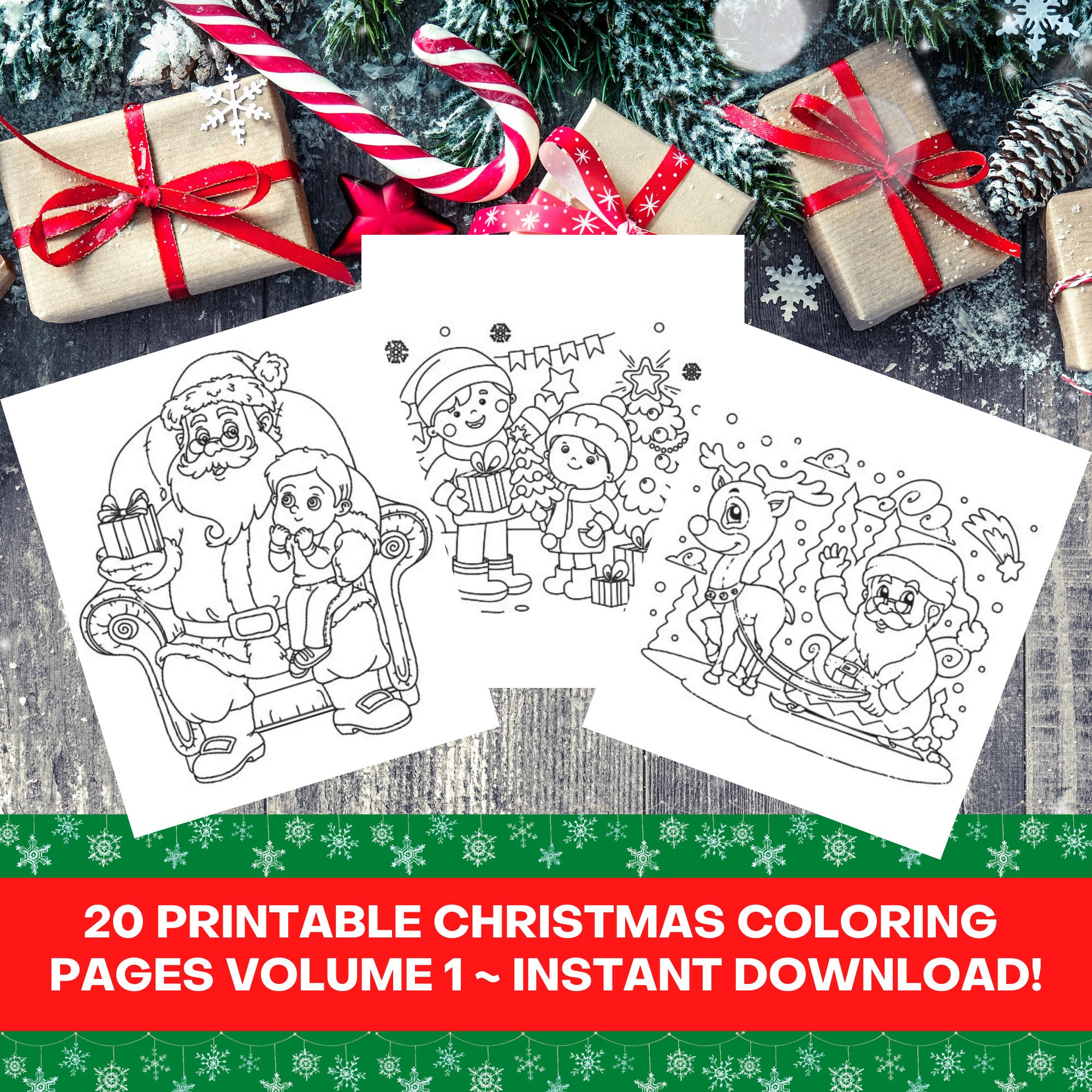 20 Printable Christmas Coloring Pages Bundle VOLUME 1, 20 Fun Christmas ...