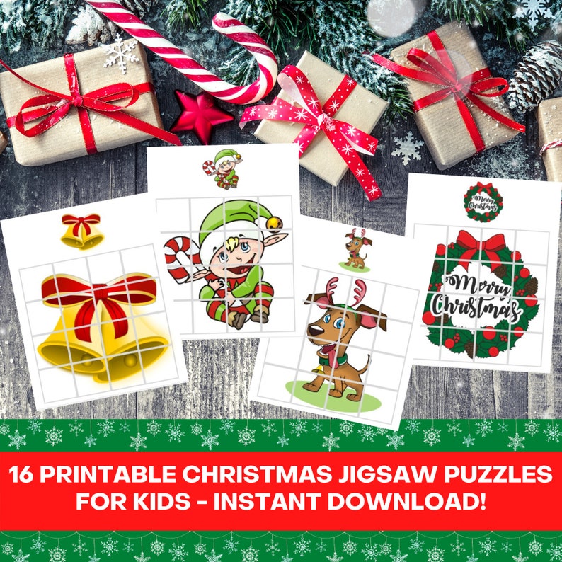 16 Printable Christmas Jigsaw Puzzles Bundle, Each Jigsaw Has 16 Pieces ...