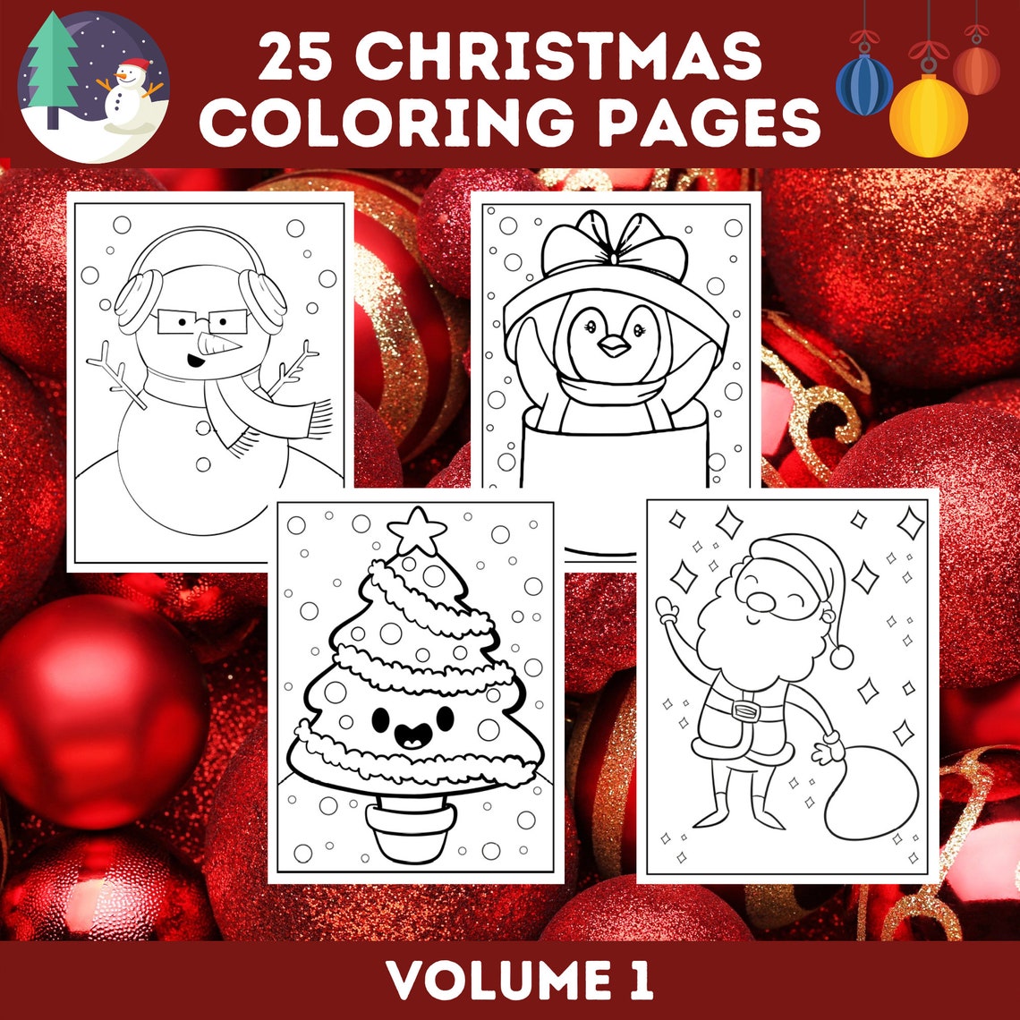 25 Kids Christmas Coloring Pages Bundle Vol. 1 Santa Claus | Etsy