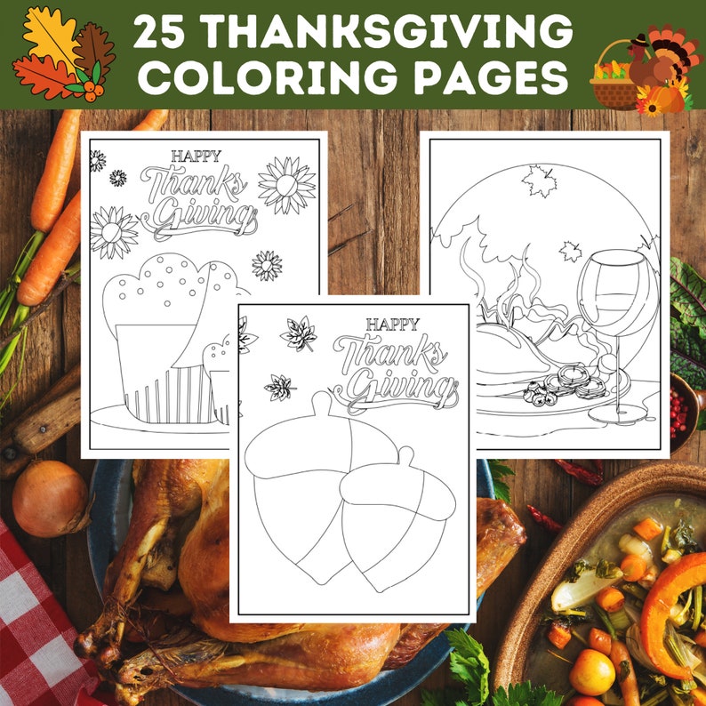 25 Thanksgiving Coloring Page Bundle, Thanksgiving Holiday Give Thanks ...