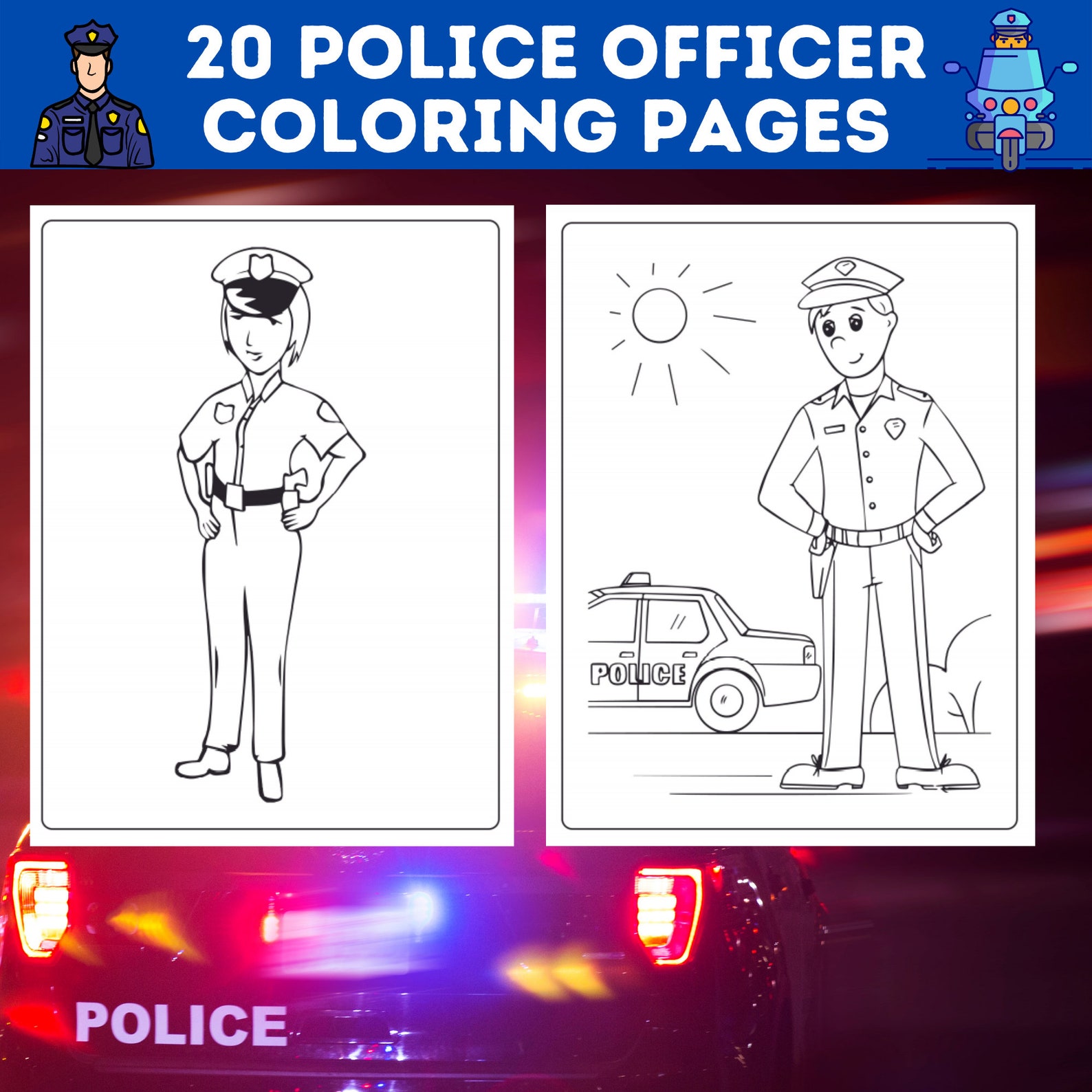 20 Police Officer Coloring Pages Bundle Policeman Policewoman | Etsy