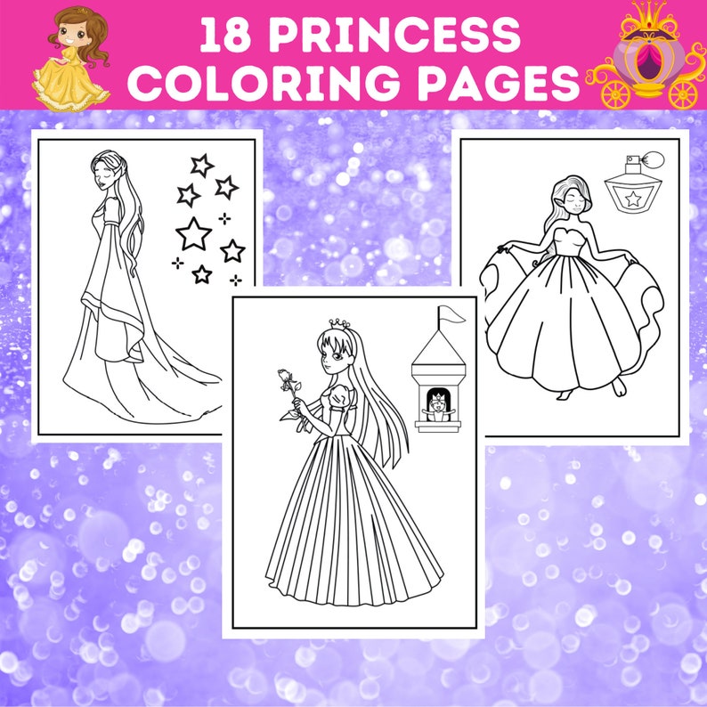 18 Printable Princess Coloring Pages Bundle, Pretty Princess Printables ...