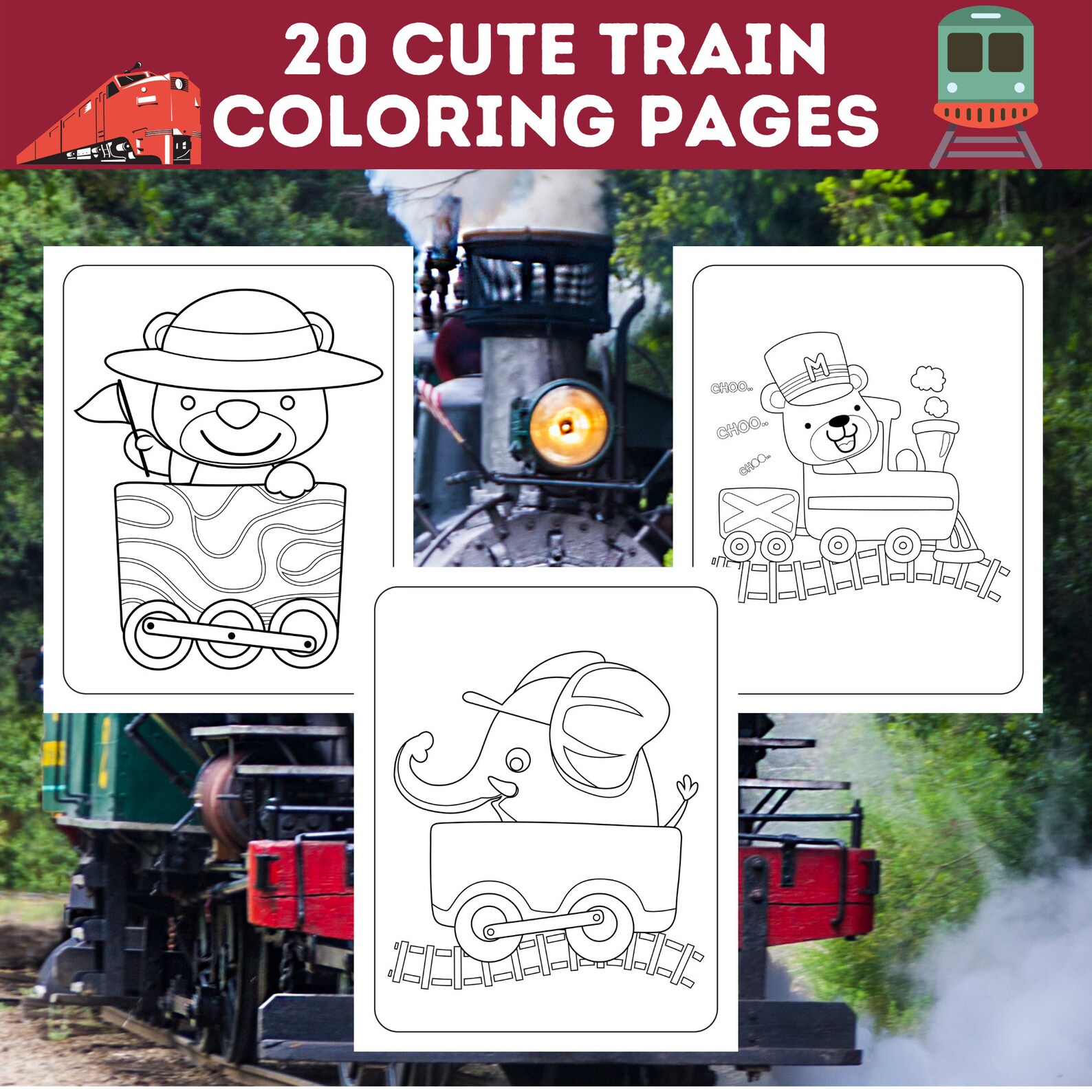 20 Cute Train Coloring Pages Choo Choo Train Printable - Etsy