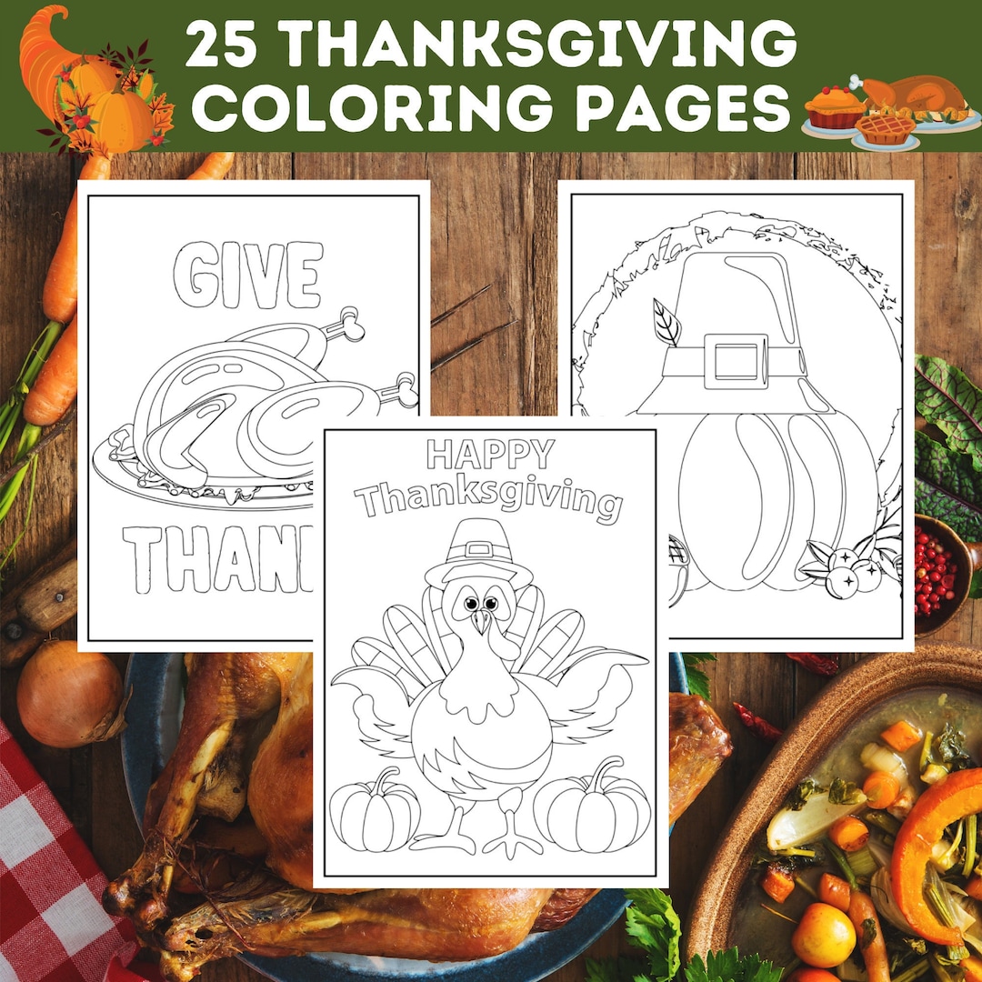 25 Thanksgiving Coloring Page Bundle, Thanksgiving Holiday Give Thanks ...
