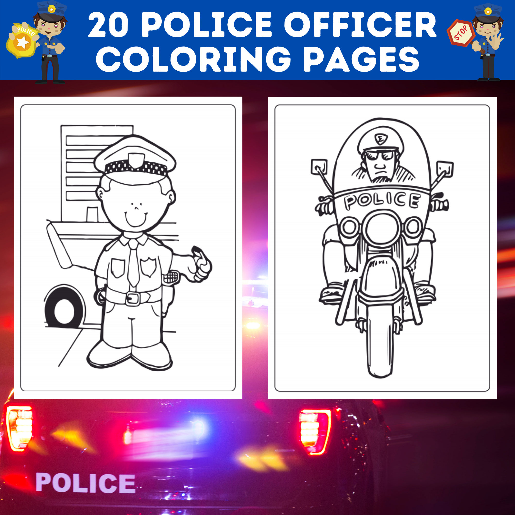 20 Police Officer Coloring Pages Bundle, Policeman Policewoman ...