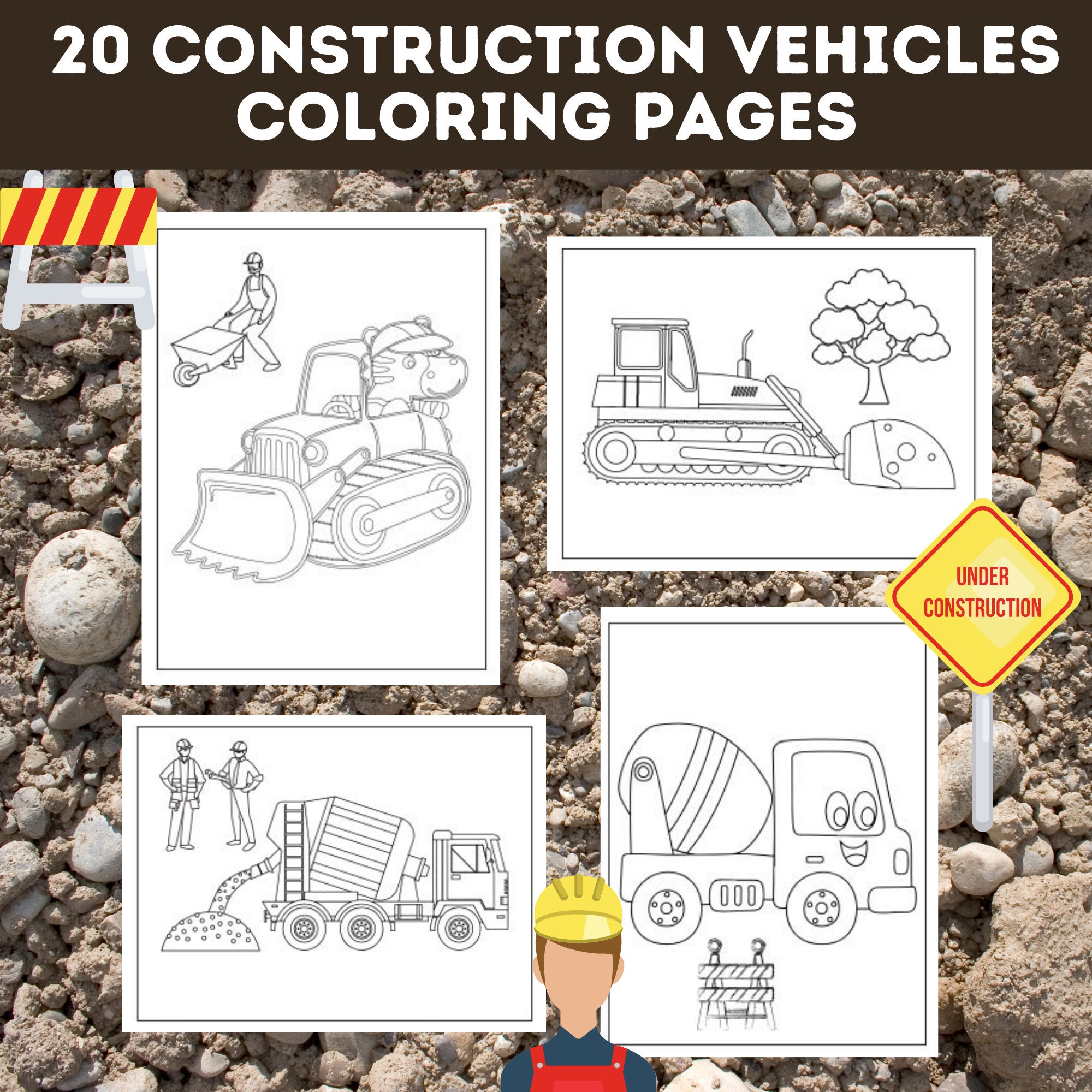 20 Construction Vehicle Coloring Pages Bundle Construction | Etsy