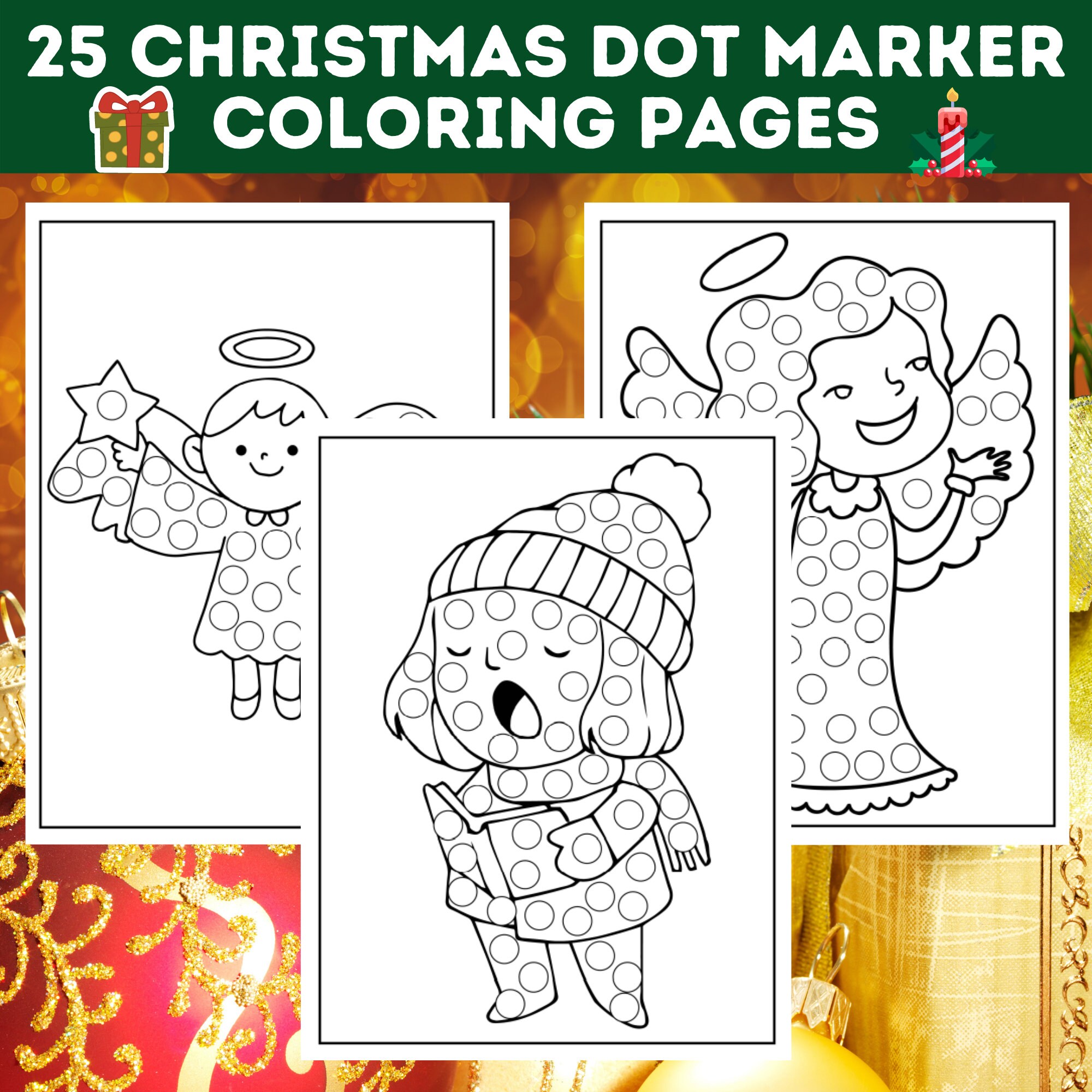 25 Kids Christmas Dot Marker Coloring Pages, Santa Claus, Reindeer ...