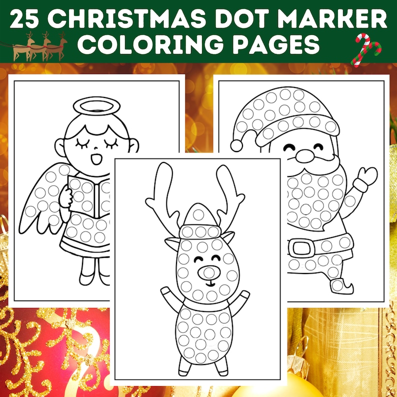 25 Kids Christmas Dot Marker Coloring Pages, Santa Claus, Reindeer ...