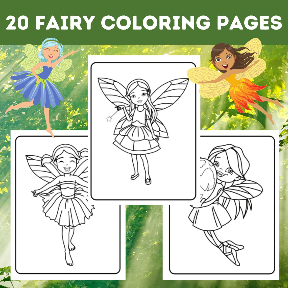 20 Printable Fairy Coloring Pages Bundle Cute Fairies | Etsy