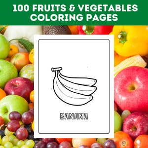 100 Fruits & Vegetables Coloring Pages Bundle, Fruits and Vegetables ...