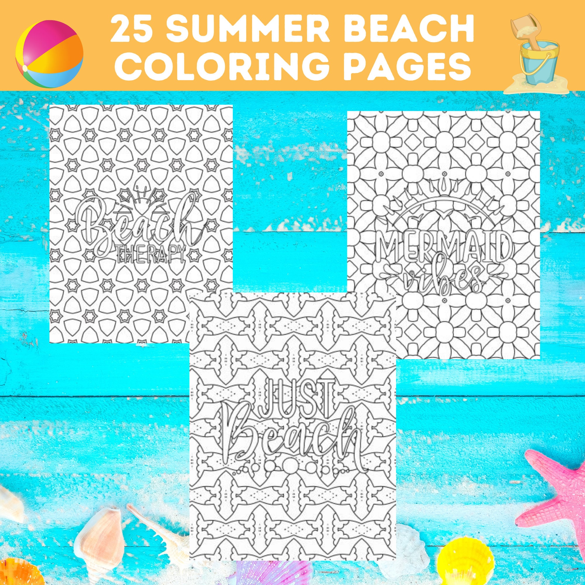 25 Printable Summer Beach Coloring Pages Bundle Beach Quote - Etsy