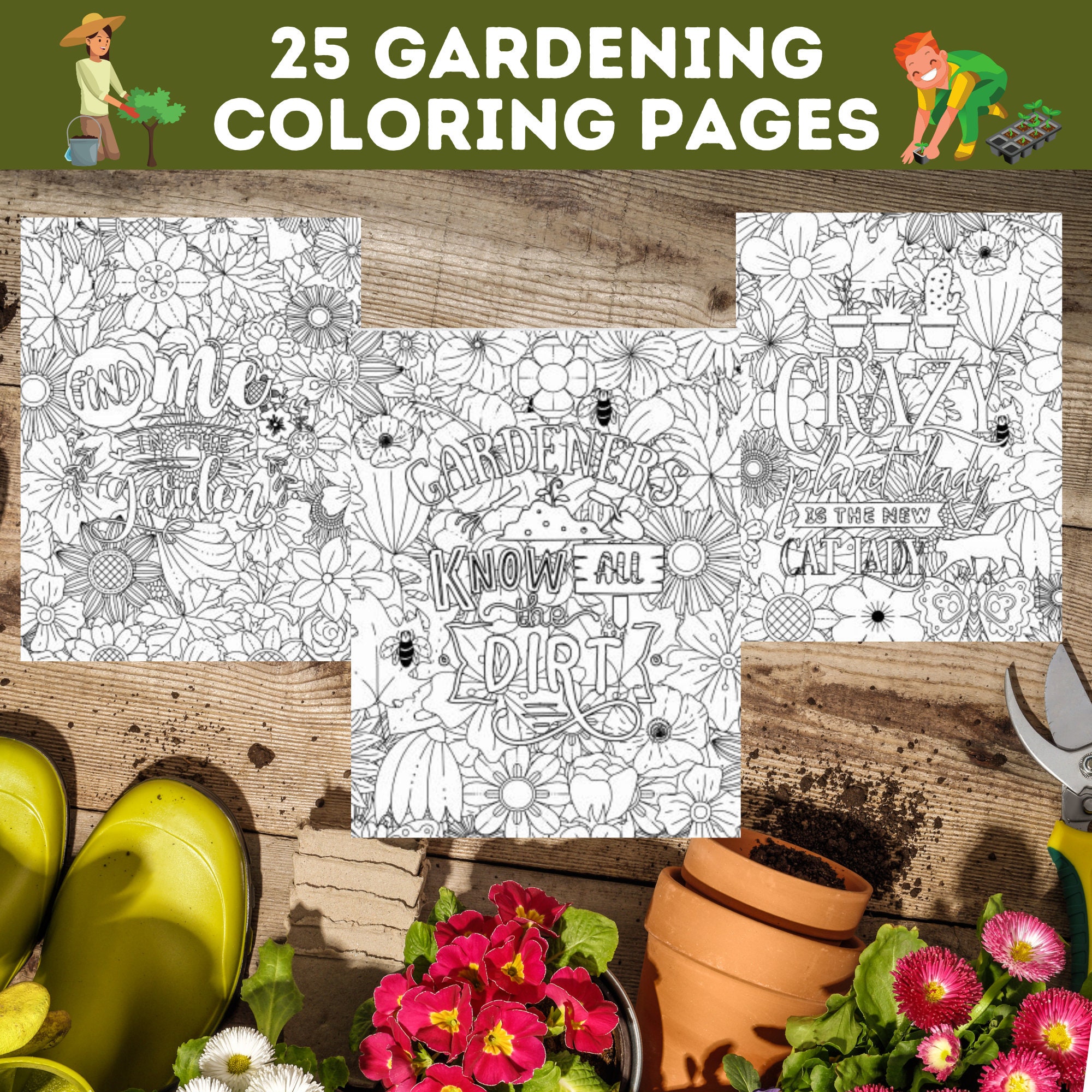 25 Printable Gardening Coloring Pages Bundle Gardener Quote - Etsy