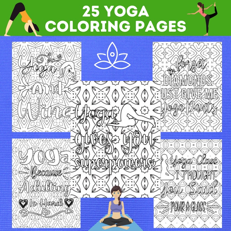 25 Printable Yoga Coloring Pages Bundle Yoga Printables Yoga - Etsy