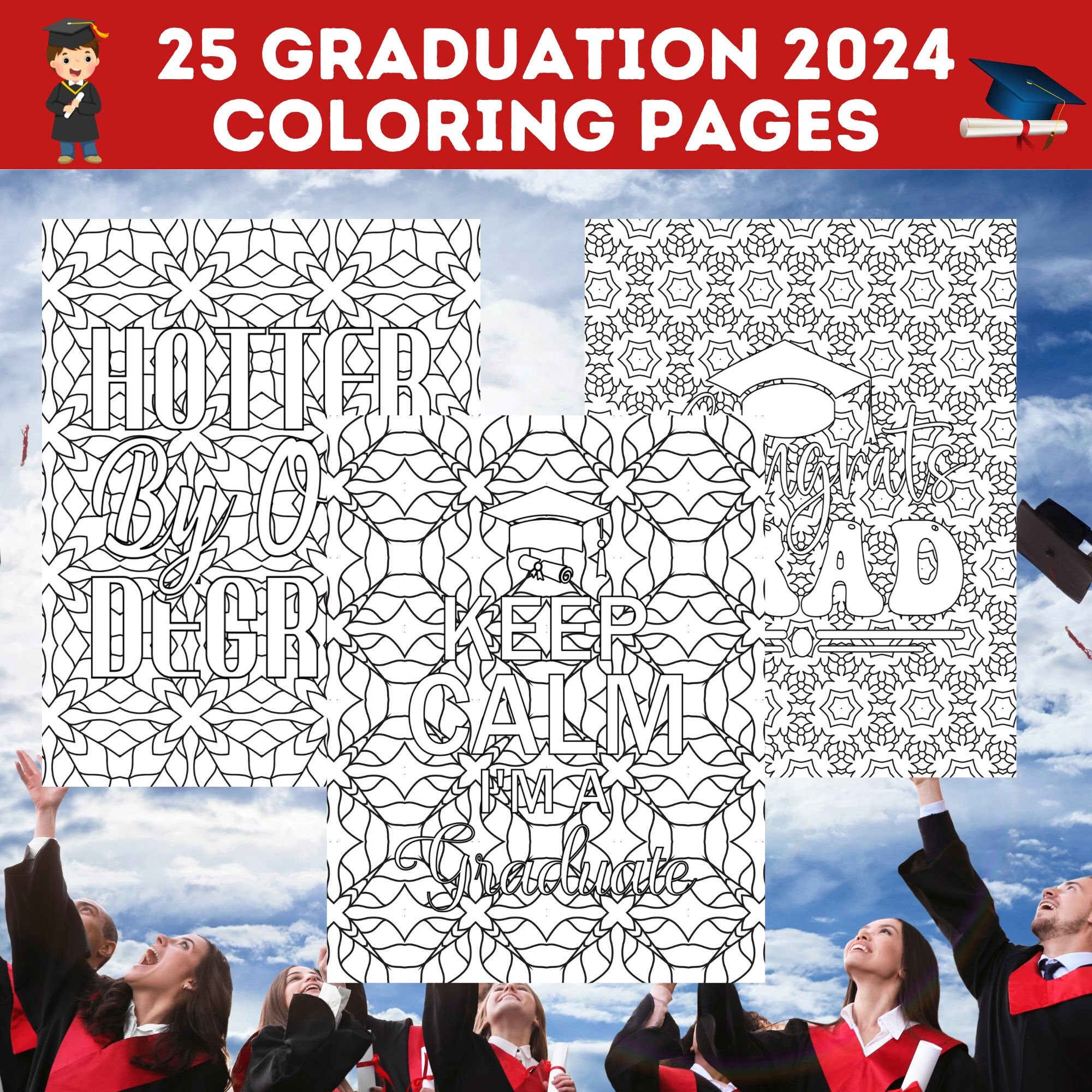 2024 Graduation Coloring Pages Bundle, 2024 Graduate Printable, 2024 ...