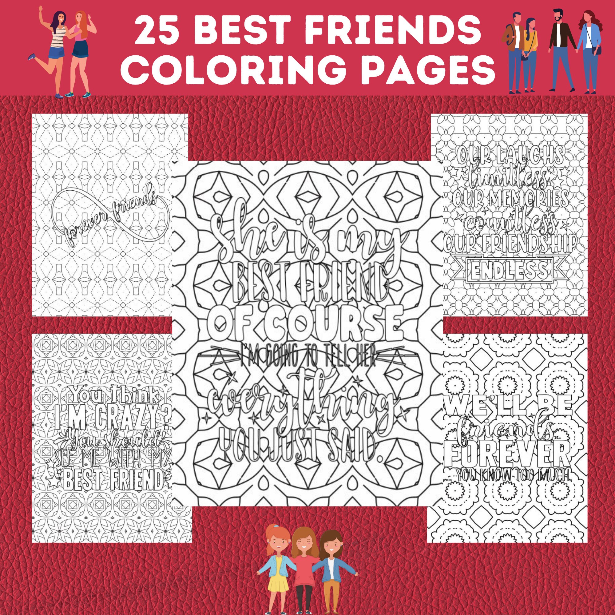 25 Printable Friendship Coloring Pages Bundle, Best Friend Quote ...