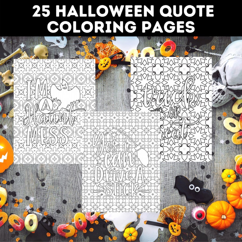 25 Halloween Quote Coloring Pages Bundle, Halloween Adult Coloring Book ...