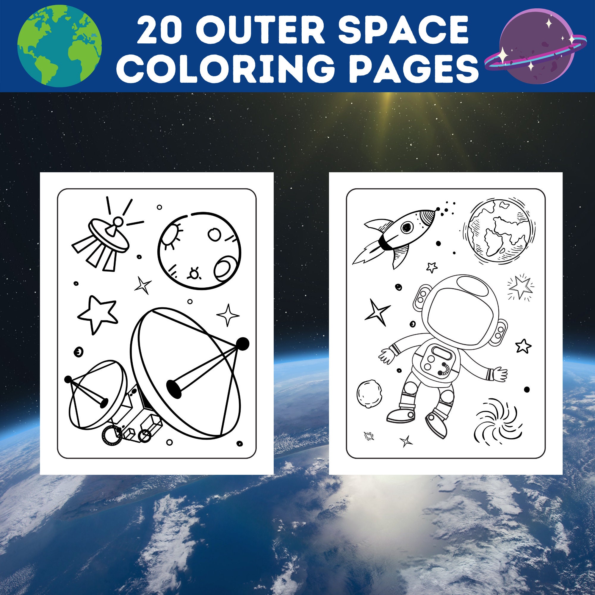 20 Outer Space Coloring Pages Bundle Rockets Planets Stars - Etsy