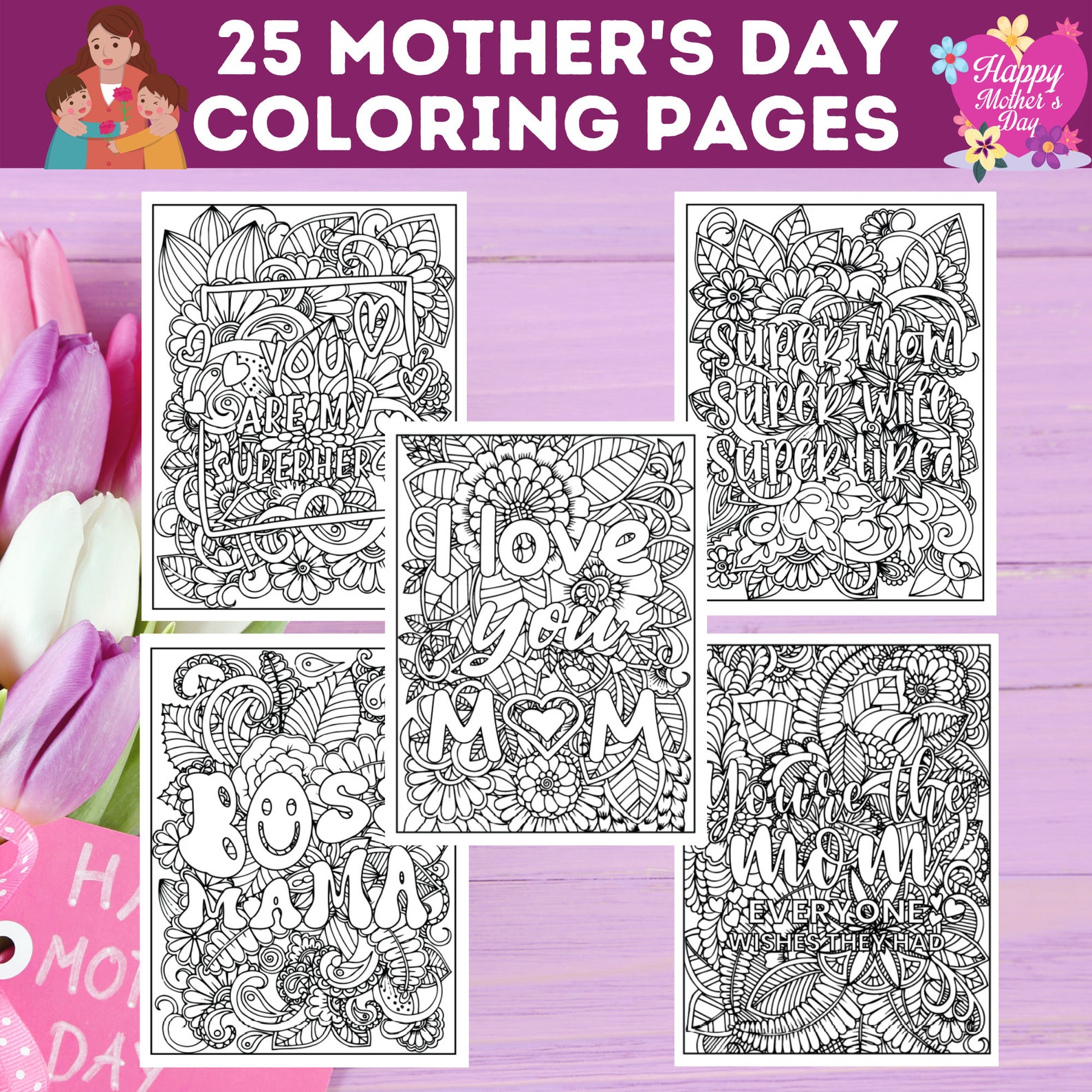 25 Printable Mother's Day Quotes Coloring Pages Bundle, Lovely Mothers ...