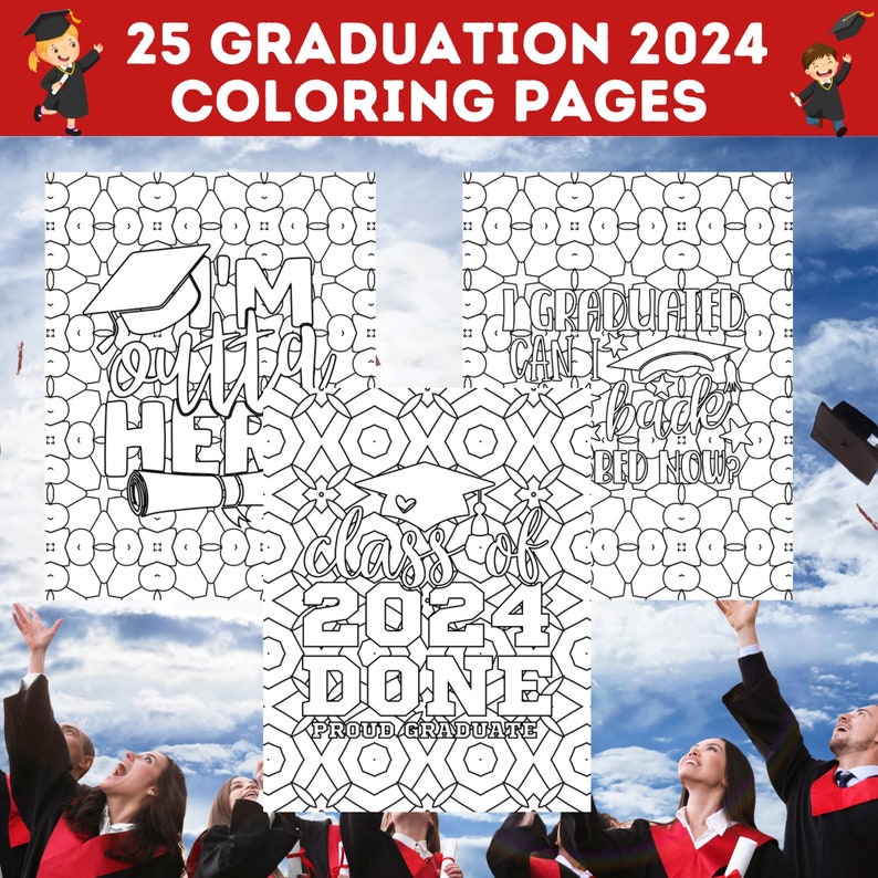 2024 Graduation Coloring Pages Bundle, 2024 Graduate Printable, 2024 ...