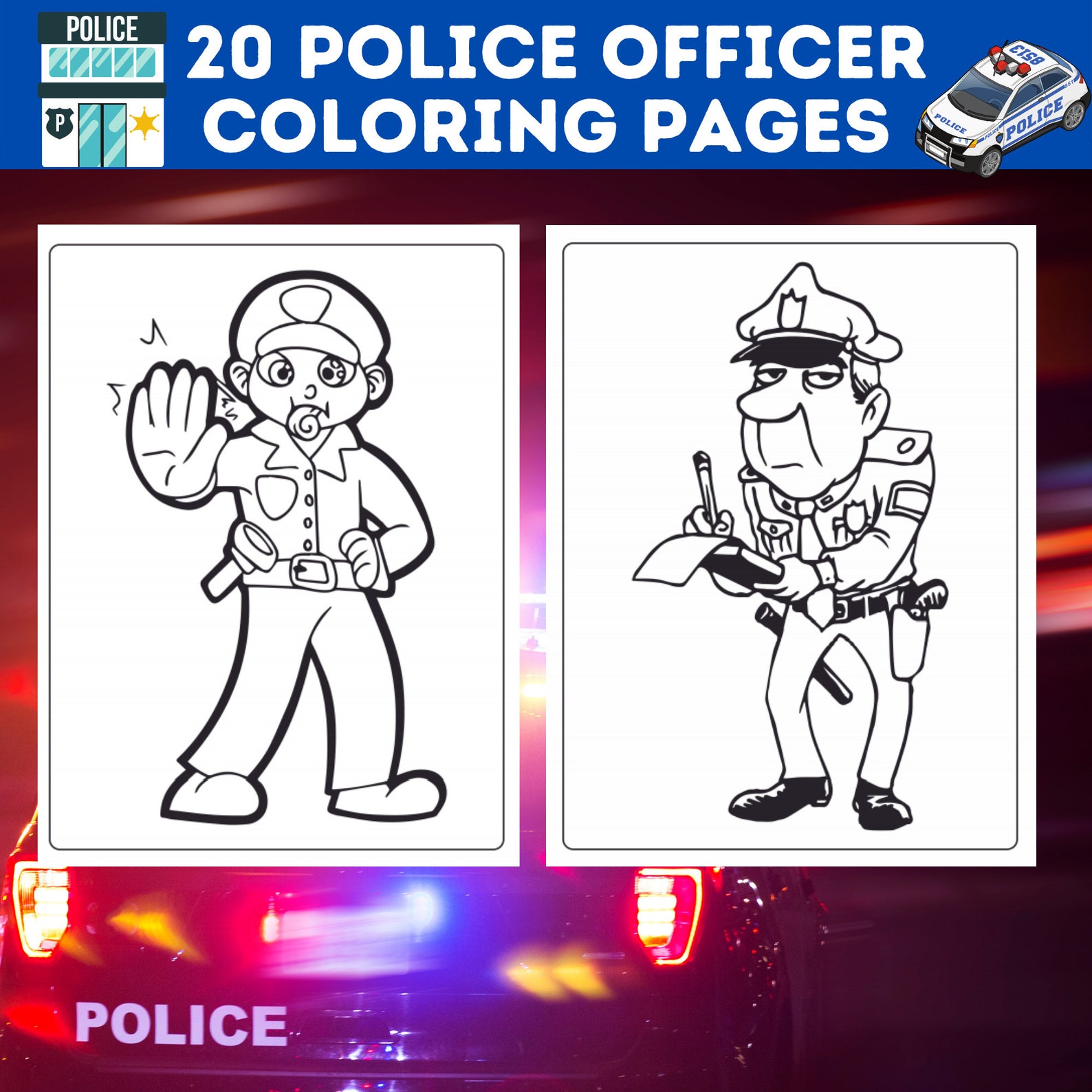 20 Police Officer Coloring Pages Bundle, Policeman Policewoman ...