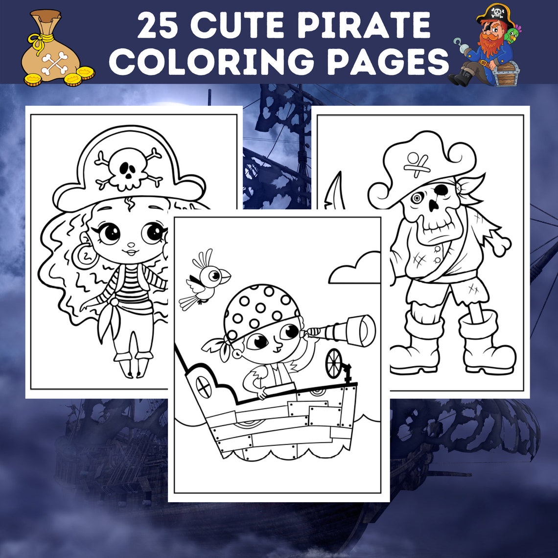 25 Cute Pirate Coloring Pages Pirate Printable Pirates | Etsy