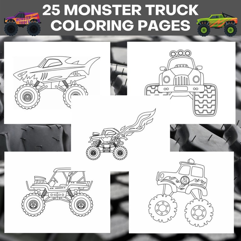 25 Monster Truck Coloring Pages Bundle, Monster Truck Printables ...