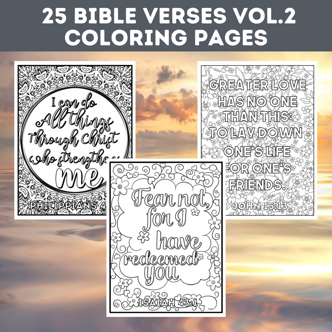 25 Bible Verses Volume 2 Coloring Pages Bundle, Bible Quotes Printable ...