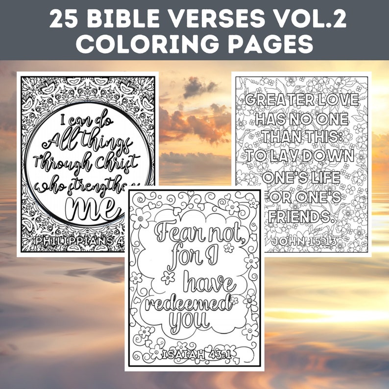 25 Bible Verses Volume 2 Coloring Pages Bundle, Bible Quotes Printable ...