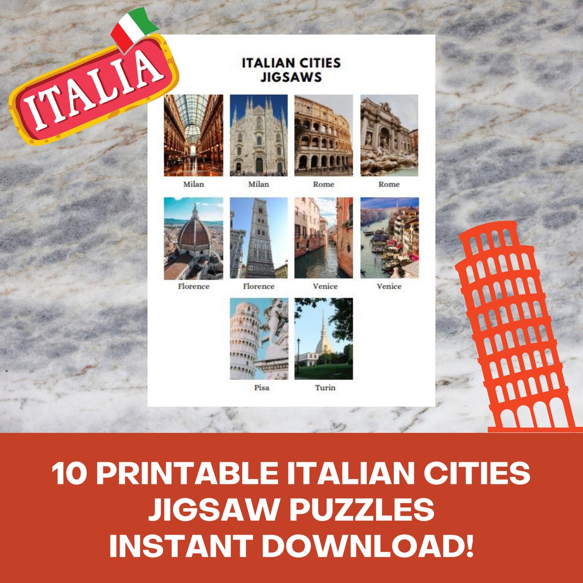 10 Printable Italian Cities Jigsaw Puzzles Bundle, Each Jigsaw Has 35 ...