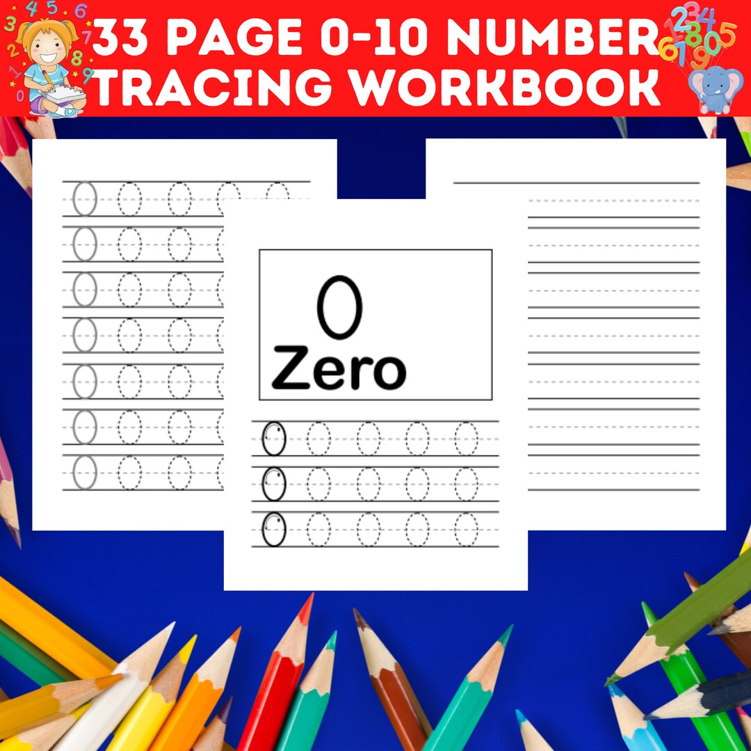 33 Page Zero to Ten Numbers Tracing Workbook, Trace 0-10 Numbers ...