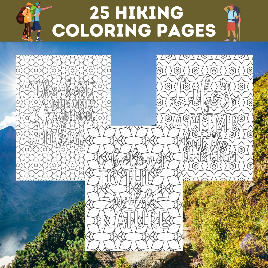 25 Hiking Coloring Pages Great Outdoor Adventures Printables | Etsy