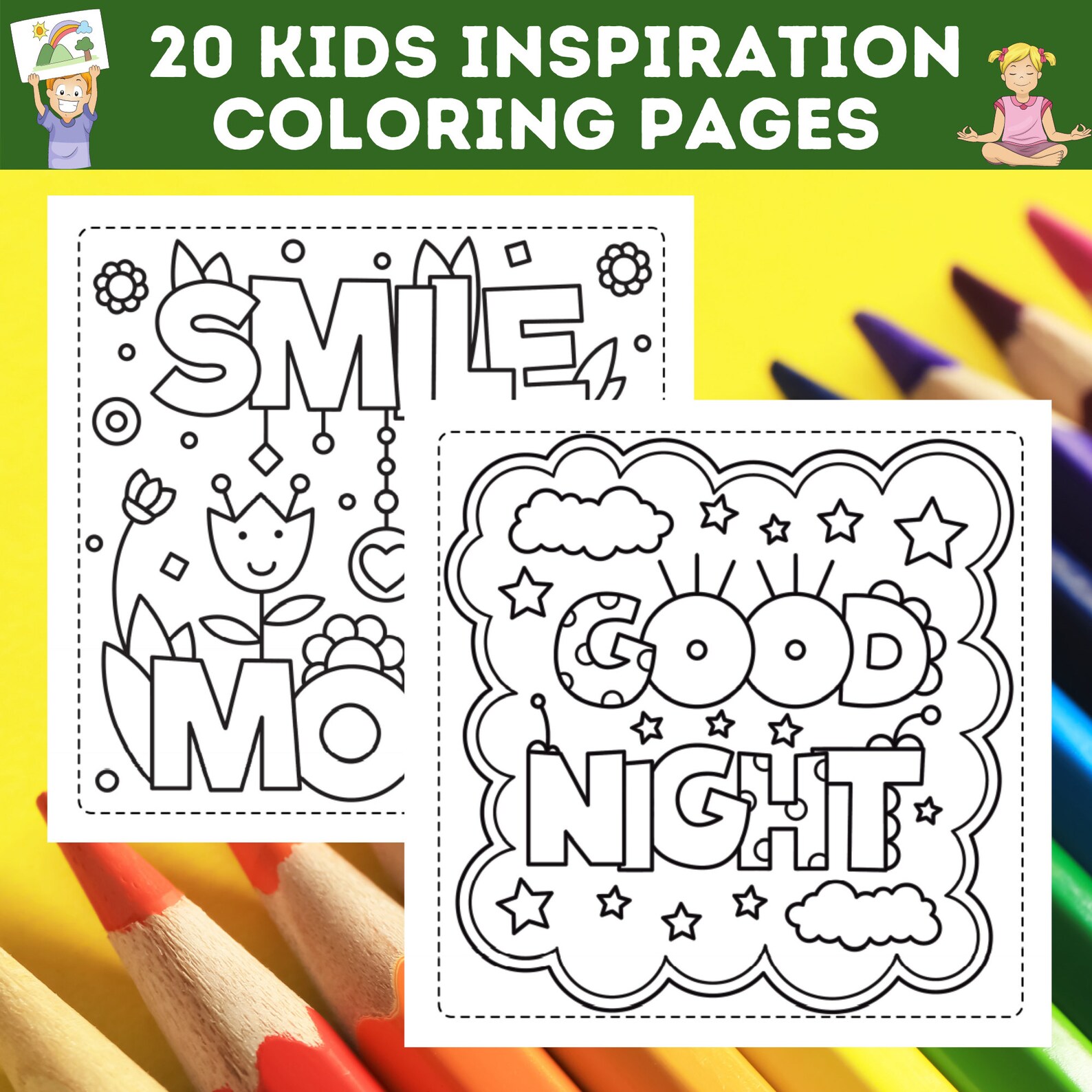 20 Kids Inspiration Coloring Pages Kids Motivation - Etsy