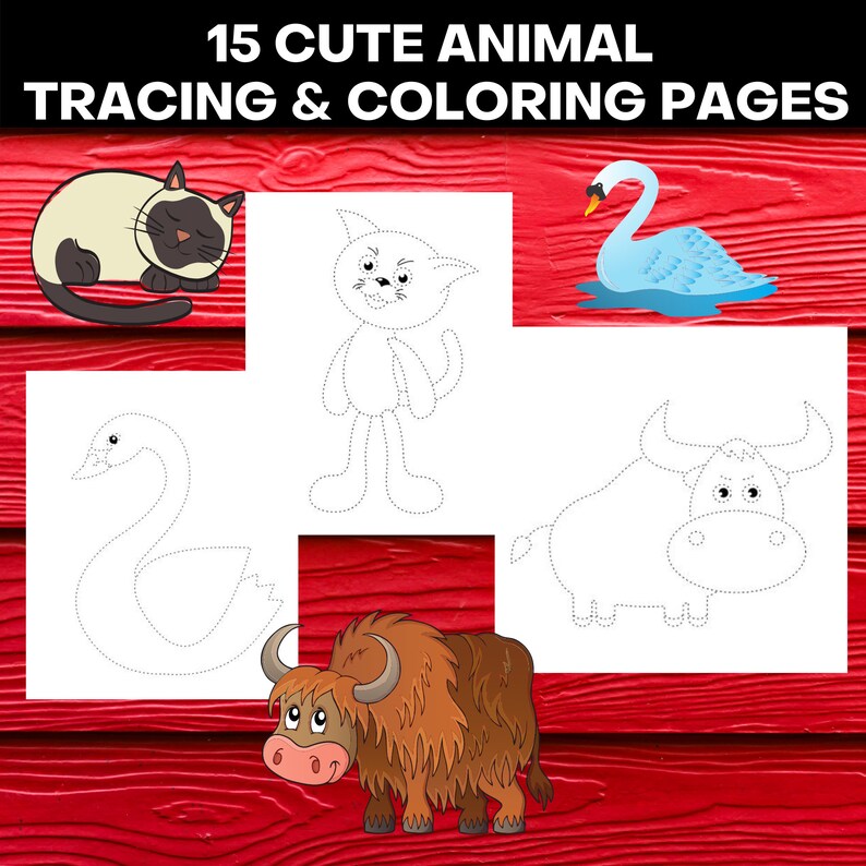 15 Printable Animal Tracing and Coloring Pages Bundle, Learn How to ...