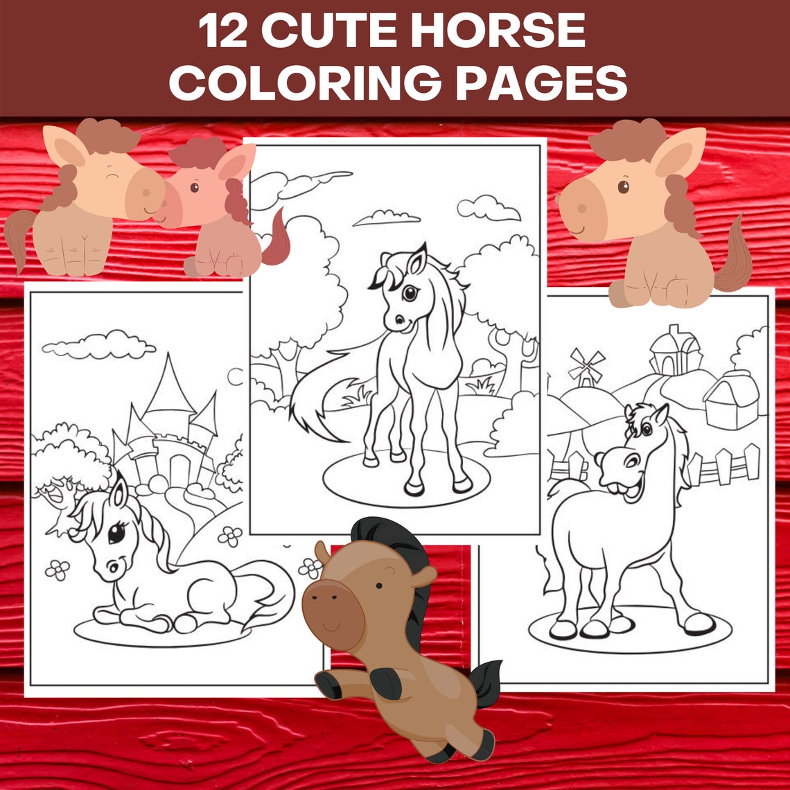 12 Printable Horse Coloring Pages Bundle Cute Horse - Etsy