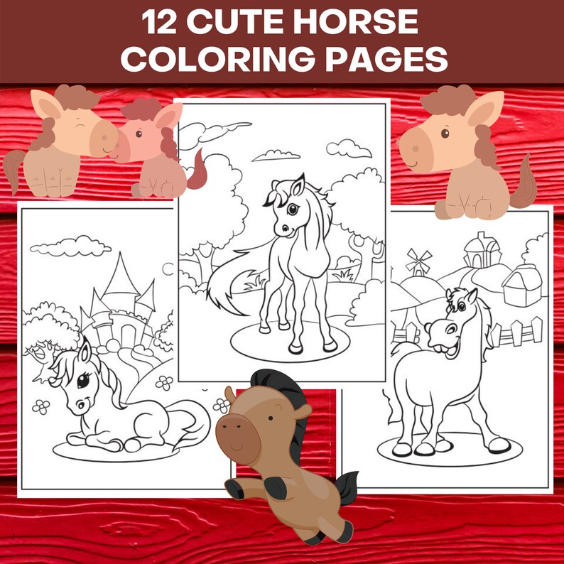 12 Printable Horse Coloring Pages Bundle, Cute Horse Printable, Horse ...
