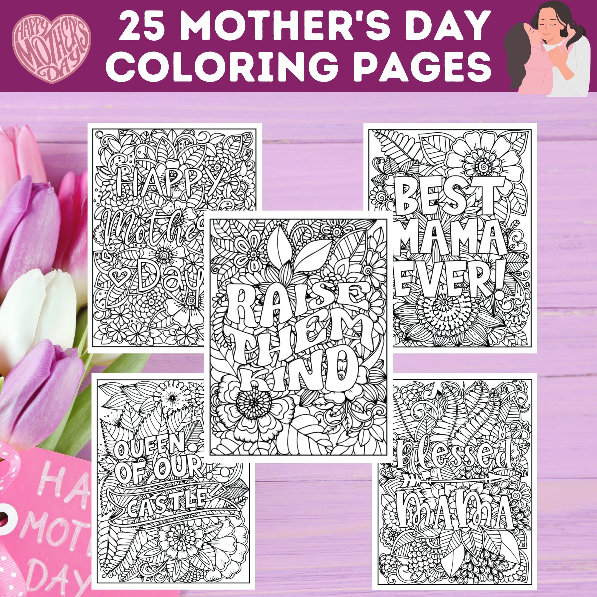 25 Printable Mother's Day Quotes Coloring Pages Bundle, Lovely Mothers ...