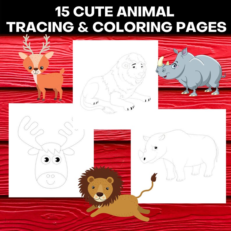 15 Printable Animal Tracing and Coloring Pages Bundle, Learn How to ...