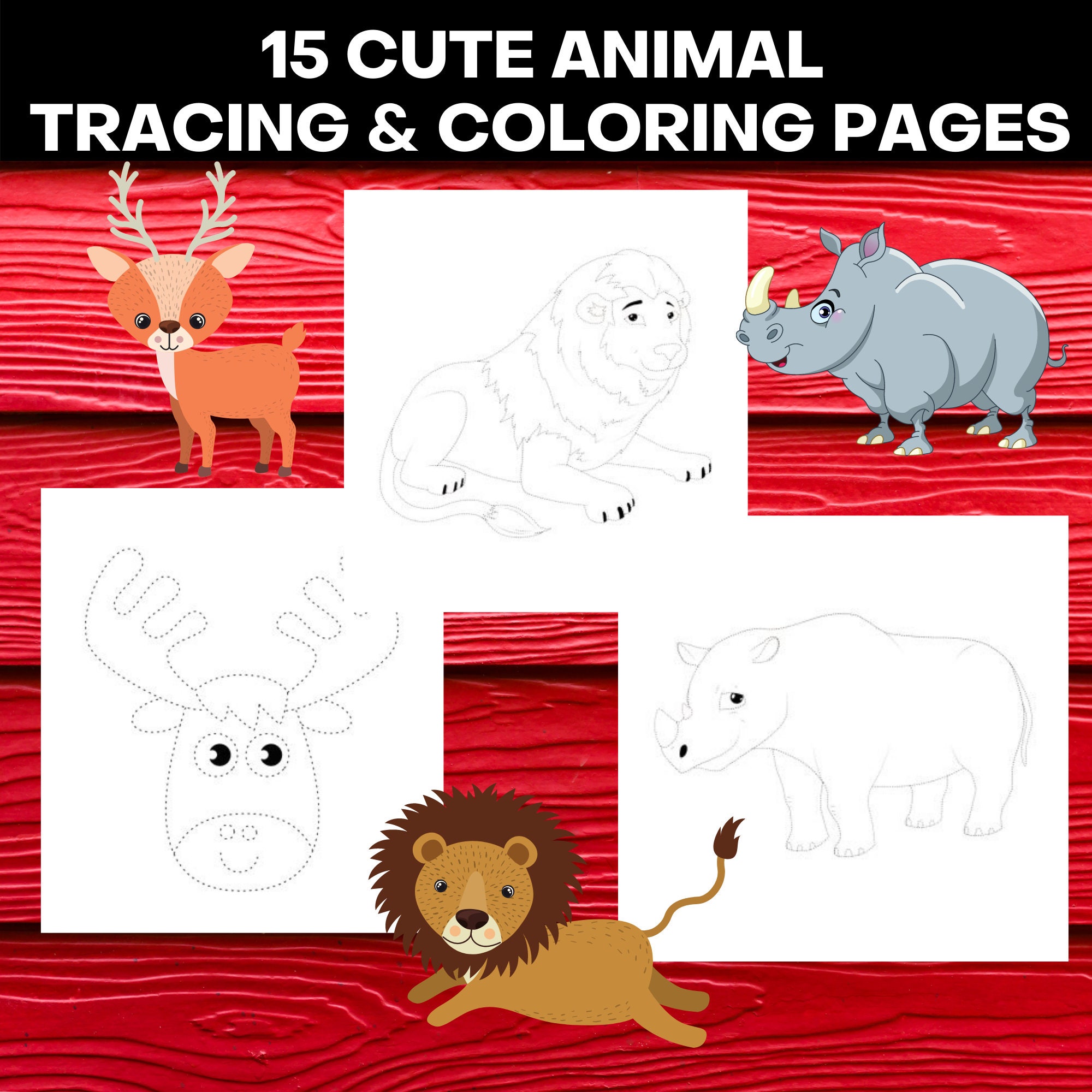 15 Printable Animal Tracing and Coloring Pages Bundle, Learn How to ...