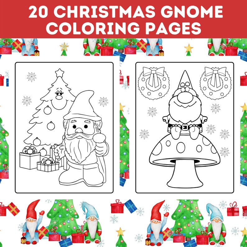 20 Christmas Gnome Coloring Pages for Kids, Christmas Kids Printables ...