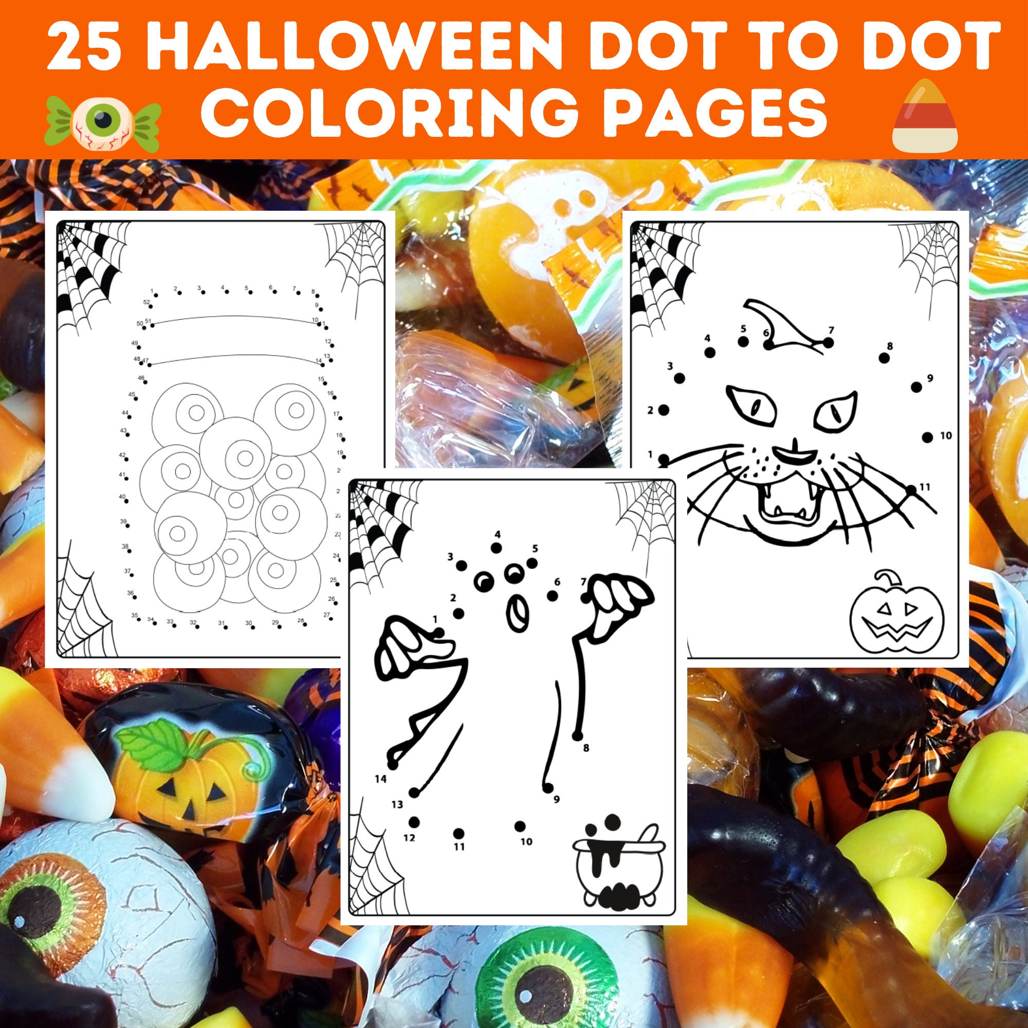 25 Kids Halloween Dot to Dot Coloring Pages Bundle, Ghosts, Witches ...