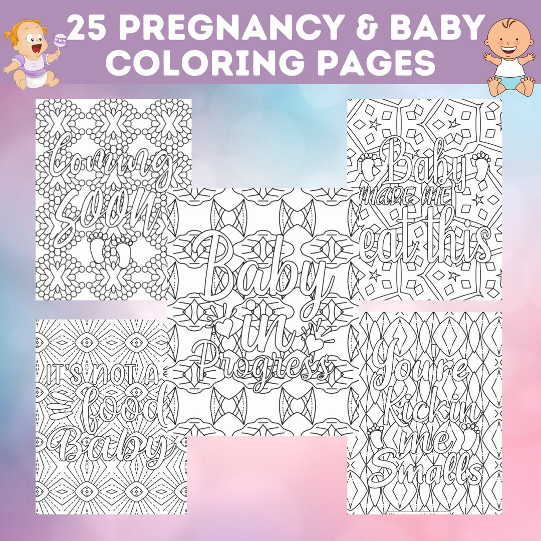 25 Pregnancy and Baby Coloring Pages Bundle, Pregnant Mom Printable ...