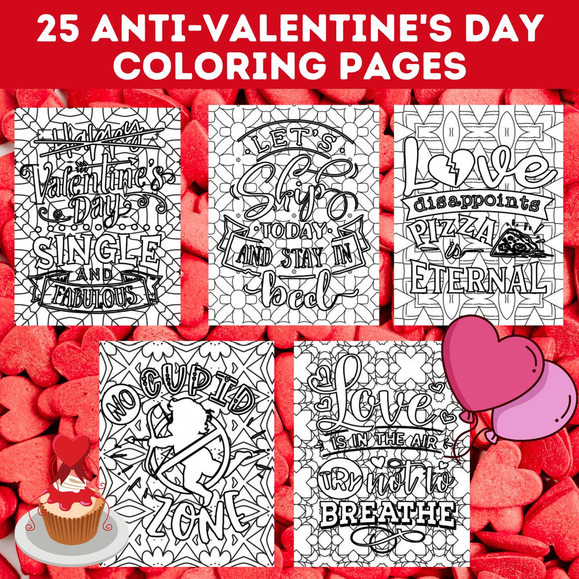 25 Printable Anti-valentine's Day Coloring Pages Bundle, Anti ...